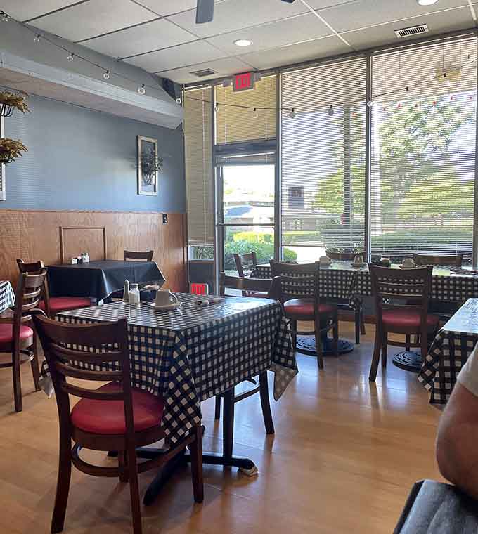The dining area invites you to sit, relax, and actually enjoy your meal instead of rushing through it like a maniac.