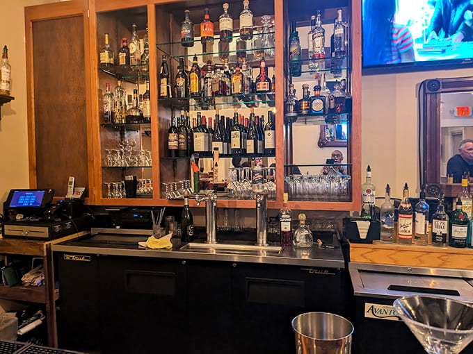 A well-stocked bar that promises the perfect drink pairing for whatever deliciousness is about to arrive from the kitchen.