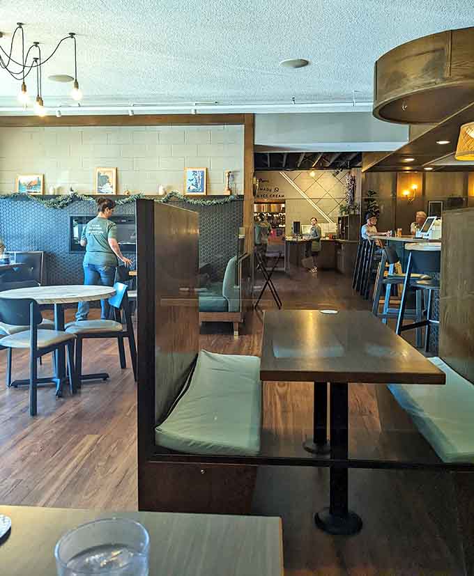 Comfortable seating and thoughtful design create spaces where conversations flow as smoothly as the wine, making every meal feel like an occasion.