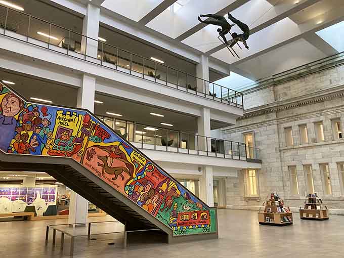 The Columbus Metropolitan Library provides a modern architectural contrast to the classical art scene happening just outside its doors.