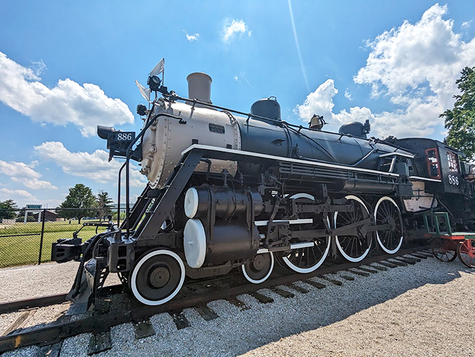 Up close and personal with a steel giant! Every rivet and wheel of this locomotive tells a story of America's iron-clad progress. 