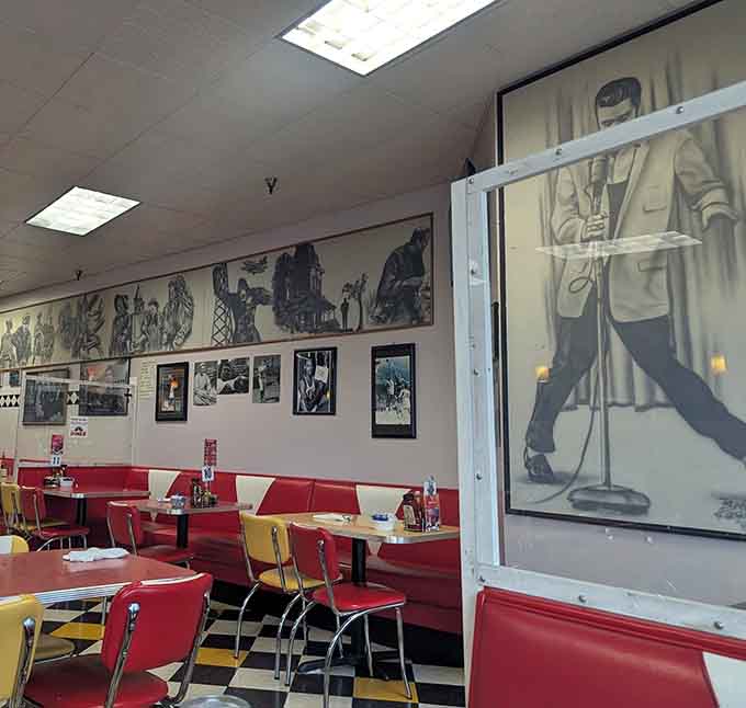 Classic booth seating invites you to slide in, settle down, and stay awhile in retro comfort and style.