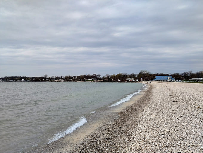 The gentle curve of the shoreline invites evening strolls. No fitness tracker needed &ndash; you're too busy collecting pebbles to count steps.