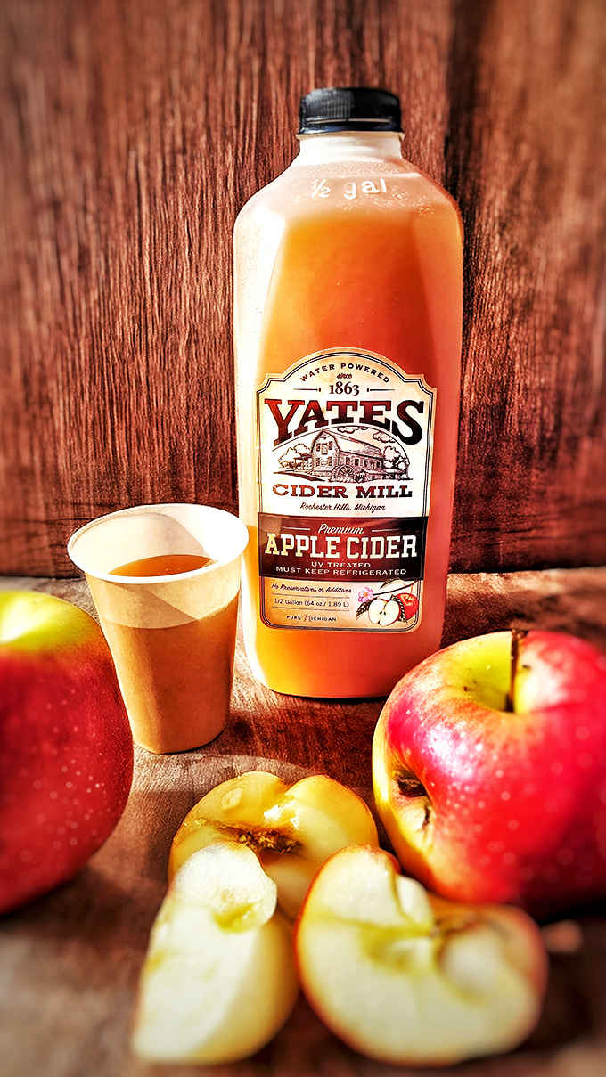 Liquid autumn: Yates' cider captures Michigan's apple harvest in every sip, untreated and unfiltered for a pure, orchard-fresh experience.
