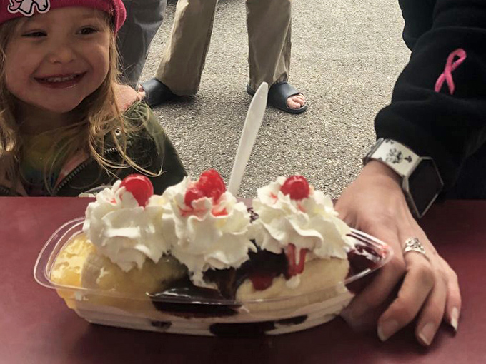 A monument to dessert excess that's worth every calorie &ndash; three scoops of ice cream flanked by banana and crowned with whipped cream mountains.