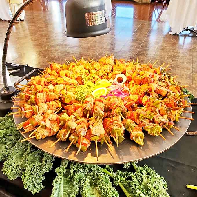 A platter of skewers arranged with such precision, it's like edible art that's too pretty to eat (but you will anyway).