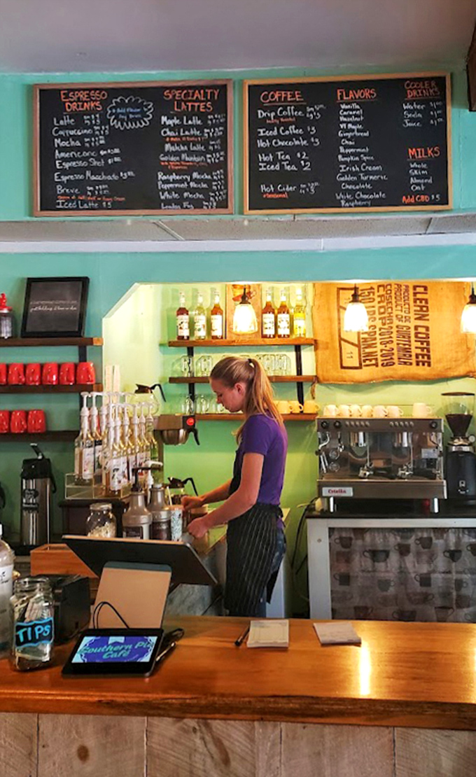 Behind the counter magic happens daily. Chalkboard menus and coffee equipment stand ready for the morning rush of caffeine-seeking Vermonters.