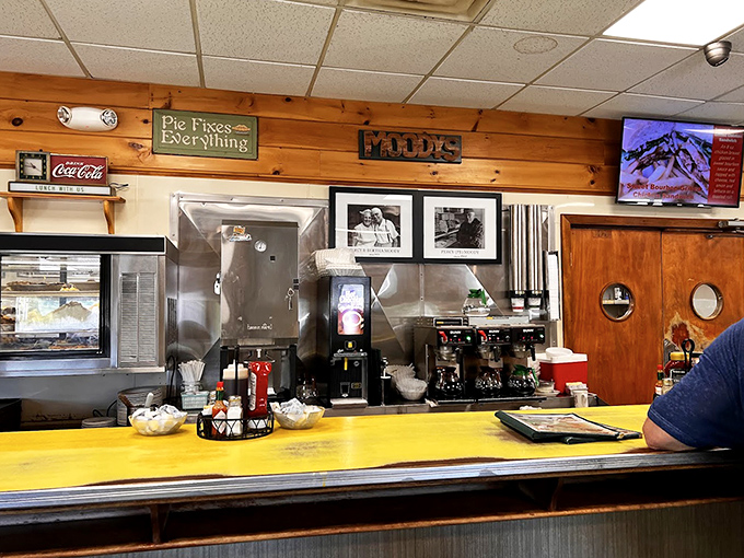 "Pie Fixes Everything" &ndash; words to live by hanging above the coffee station where Maine's problems are solved one cup at a time.