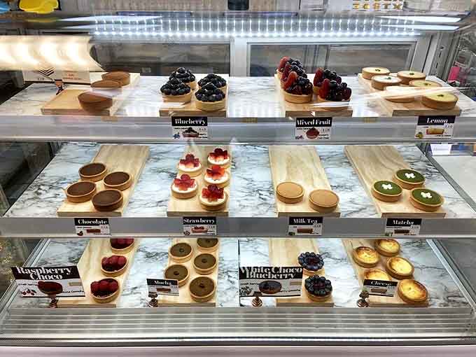 A pastry case that could tempt even the most dedicated dieter &ndash; those cinnamon buns are the size of a salad plate!