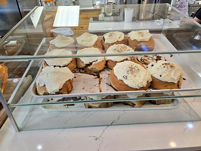 Cinnamon roll heaven behind glass &ndash; these frosted beauties have caused more than one car to screech to a halt on Michigan highways.