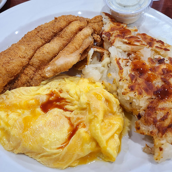 The dynamic duo of breakfast: eggs and fish, teaming up to make your taste buds the real winners of the morning.