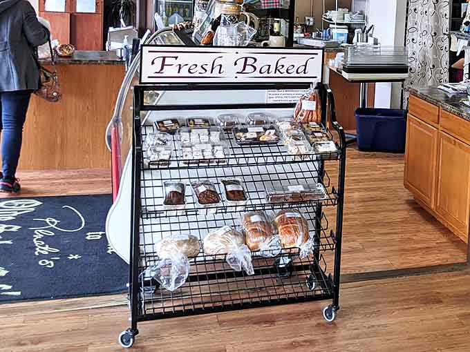 The "Fresh Baked" display tempts even the most satisfied diners to somehow find room for one more sweet treat before departing.