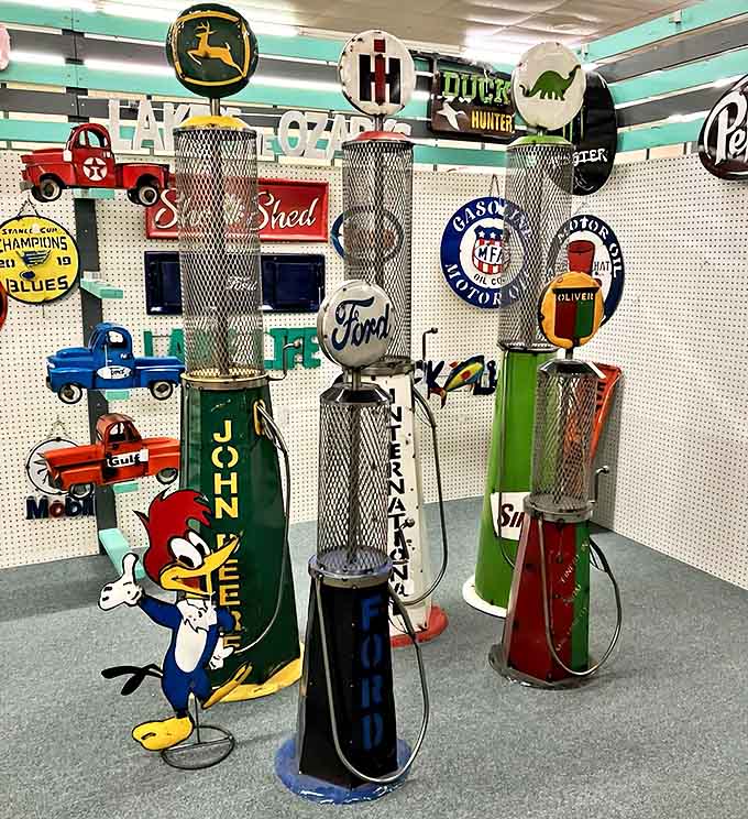 Vintage gas pumps that belong in a classic car enthusiast's garage, these decorative pieces bring serious retro charm to any space lucky enough.