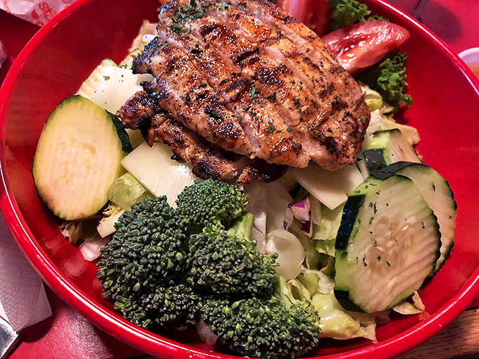 Grilled Chicken: Perfectly charred protein nestled among vibrant veggies. For when you want to pretend you're being healthy while still eating well.