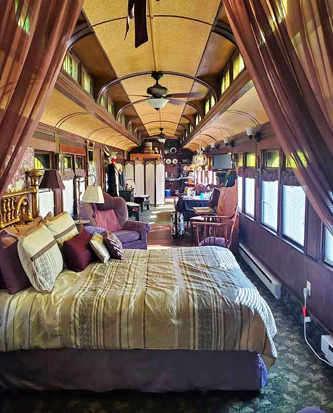 The arched ceilings and period details create an atmosphere that's equal parts museum and home, which is exactly the point.