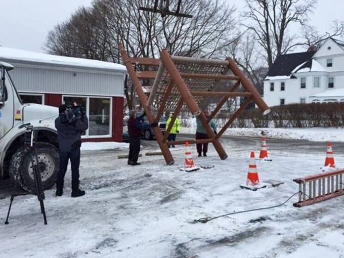 Fallen but not forgotten! Even during maintenance or repairs, the chair commands attention and respect from passersby.