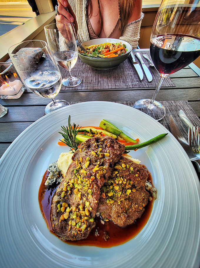 Outdoor dining at Harrison's pairs Vermont's fresh mountain air with plates that showcase the kitchen's commitment to seasonal perfection.