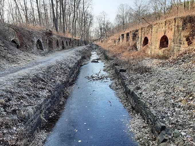 Water still flows through the channels that once served the coke operation, connecting past and present in this unique industrial landscape.