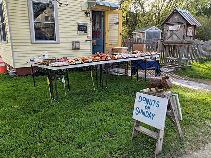 Sunday donut day transforms the front yard into a pastry pilgrimage site &ndash; early birds get the goods before they're gone!