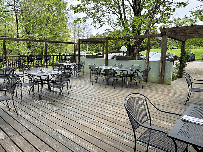 The outdoor deck &ndash; where Maine's natural beauty becomes the perfect backdrop for memorable meals in warmer months.