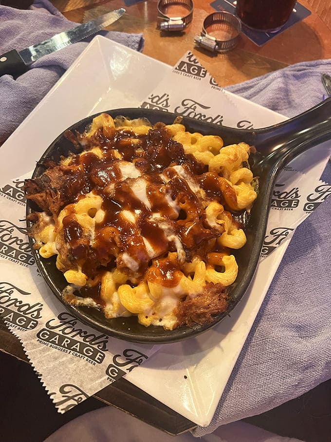 Mac and cheese elevated to art form, with pulled pork adding smoky depth to each creamy, cheesy bite&mdash;comfort food that hugs your soul.