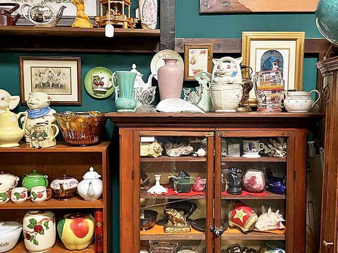 This delightful tea service arrangement showcases the kind of floral patterns that made afternoon tea feel like a garden party, regardless of the weather outside.