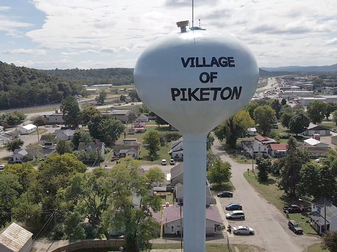 Water Tower: Standing tall against the Ohio sky, Piketon's water tower serves as both landmark and silent guardian of this riverside community.