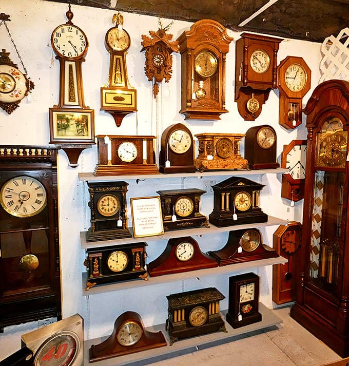 The wall where time stands still &ndash; or rather, shows multiple times at once! These vintage clocks represent craftsmanship from eras when timepieces were heirloom investments.
