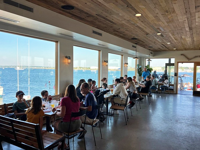 Window seats are prime real estate here, offering front-row views to Portland's working harbor while you feast.