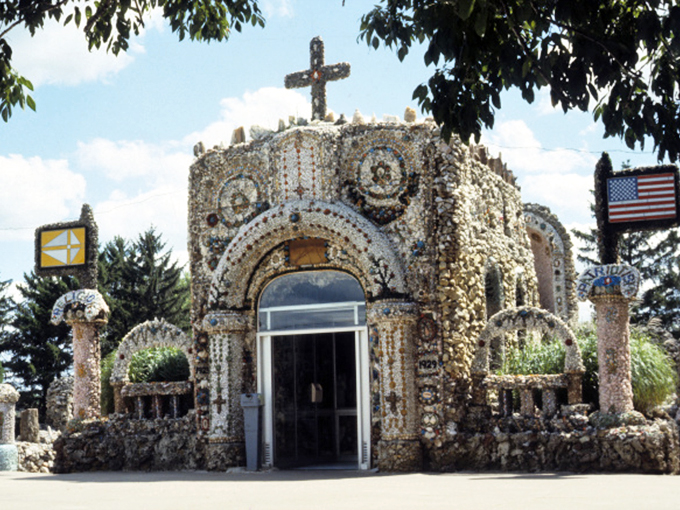 Bedazzling meets benediction in this glittering grotto. It's like a magpie and a mosaic artist teamed up to create a holy site.