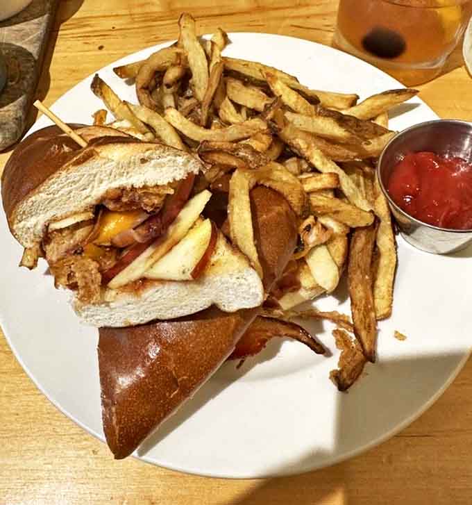The Charity Apple Chicken Sandwich combines sweet and savory in ways that shouldn't work but absolutely do.
