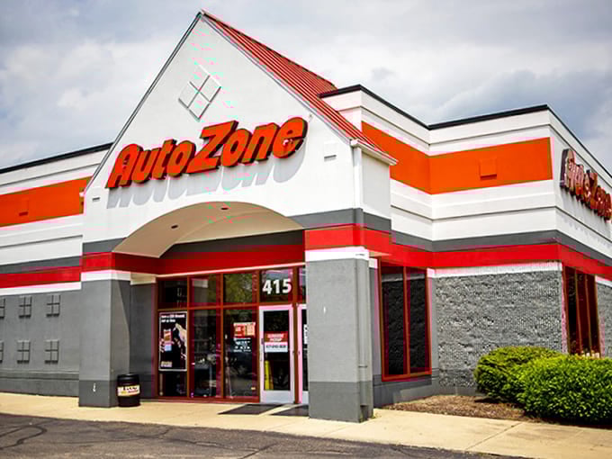 AutoZone's bright orange signage stands out against the Ohio sky, bringing automotive convenience to this historic community.