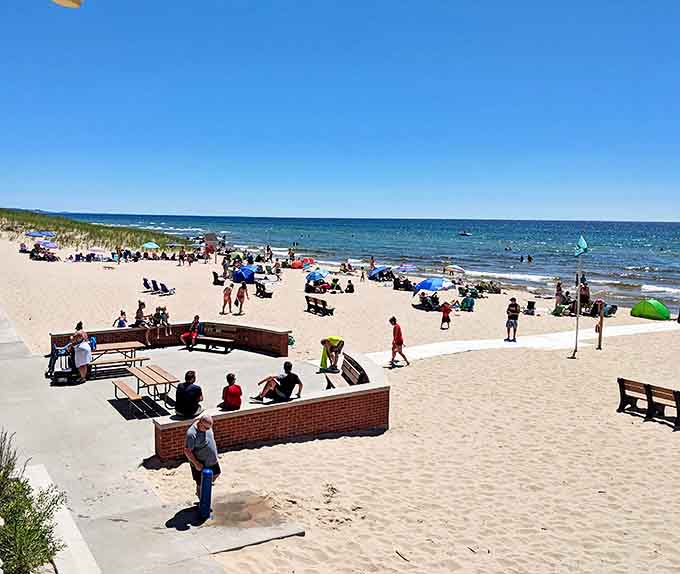 Summer's social hub brings together sun-seekers of all ages, proving that Lake Michigan's shores are Michigan's great equalizer.