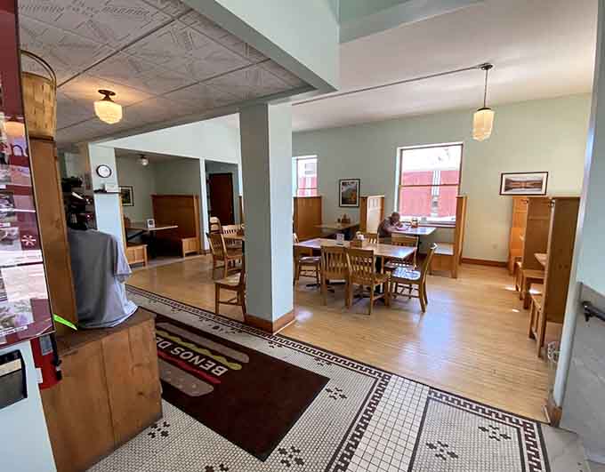 More cozy dining space where locals gather for lunch, proving that good food naturally brings communities together around shared tables.