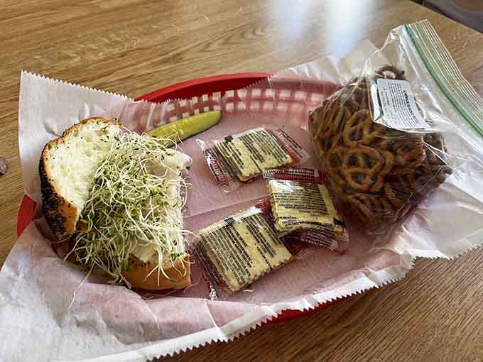 That moment when your sandwich comes with pretzels and packaged snacks, turning lunch into a variety show of salty, crunchy, delicious options.