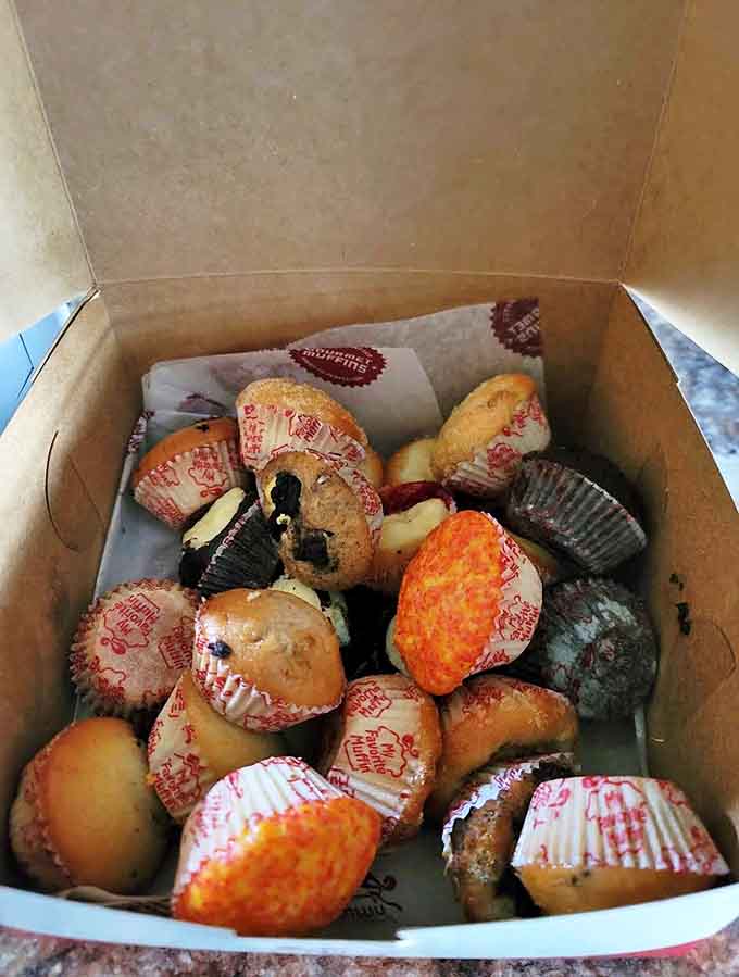 A box of mini-muffins that transforms any gathering from "meeting" to "event" &ndash; each bite-sized morsel a different flavor adventure.