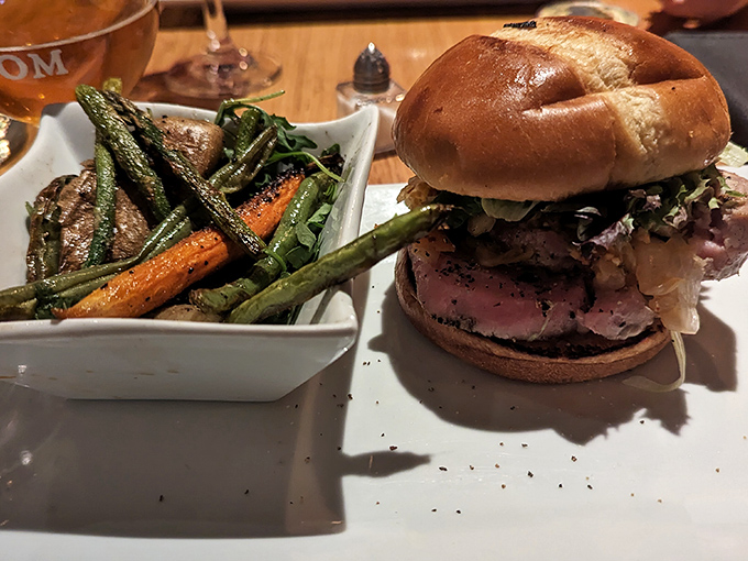 The perfect pairing &ndash; a burger cooked with respect alongside vegetables that have been given equal consideration rather than afterthought status.