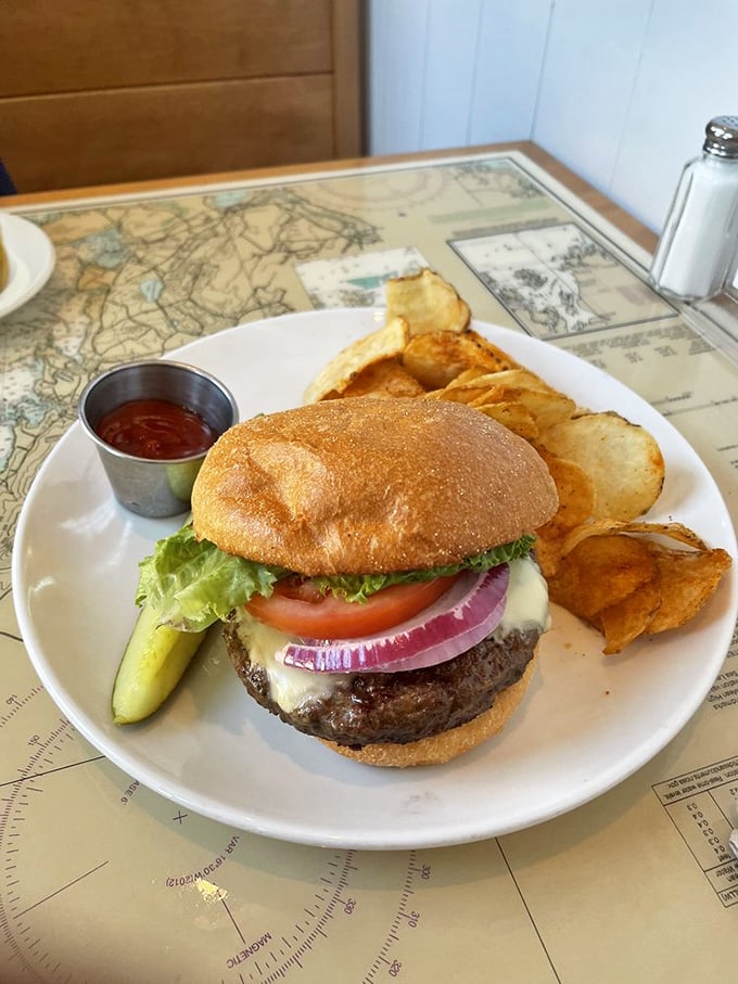 Meet the burger that'll make you forget you're in seafood central. It's beefy, it's beautiful, and it's begging to be devoured.
