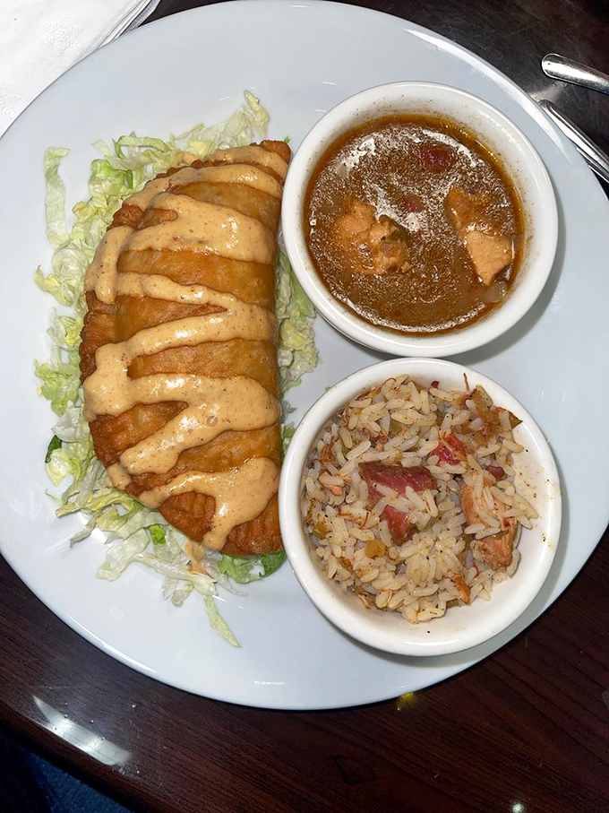 The Cajun trio plate offers a perfect sampler of Louisiana's greatest hits&mdash;a po-boy, gumbo, and dirty rice that'll make your taste buds sing.