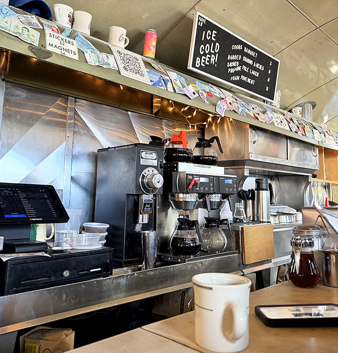 The serious hardware behind that perfect cup – because in a place this small, every detail matters, especially the caffeine delivery system.