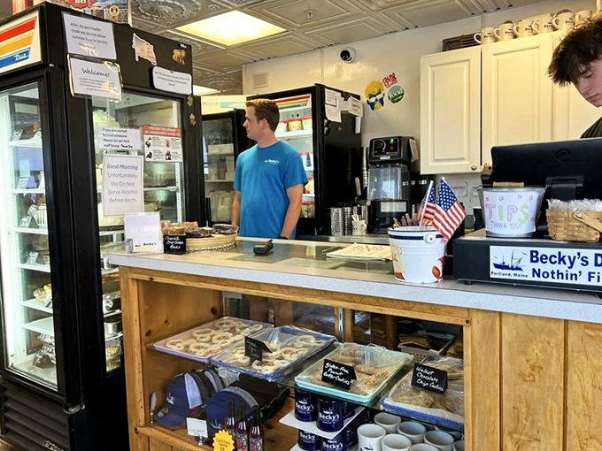Behind the counter where culinary magic happens daily &ndash; fresh ingredients transformed into the dishes that have made Becky's a Maine legend.