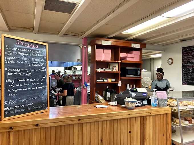 Where the magic happens: Isabella's counter showcases daily specials and offers a glimpse into the bustling bakery operation.