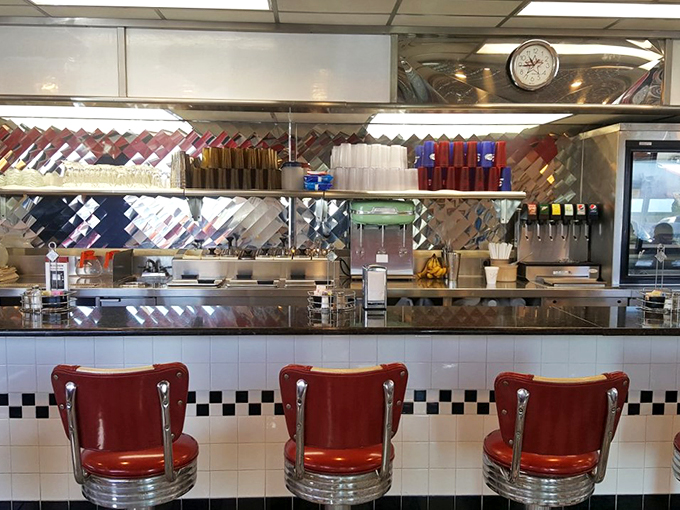 Pull up a cherry-red throne! This classic counter invites you to perch and ponder life's great question: savory or sweet?