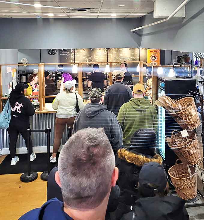 The line forms for a reason! These folks know that good things come to those who wait &ndash; especially when "good things" means legendary baked goods.