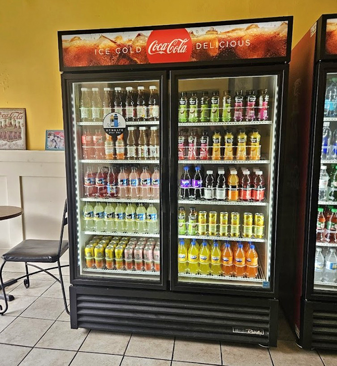 A rainbow of refreshment options &ndash; because every great sandwich deserves the perfect beverage companion for complete satisfaction.