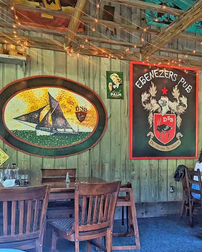 Vintage signs and eclectic decor give Ebenezer's character without trying too hard, creating authentic charm throughout the space.