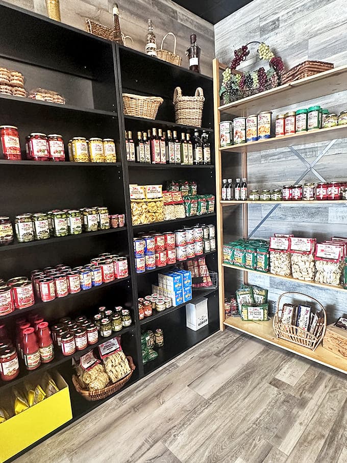 The market section offers imported Italian specialties – from pasta to olive oils – bringing a taste of Italy to your home kitchen.