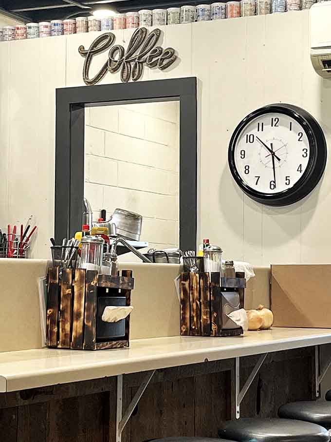 Even the small details matter here, from the coffee sign to the clock that keeps time while you lose track of it over pancakes.