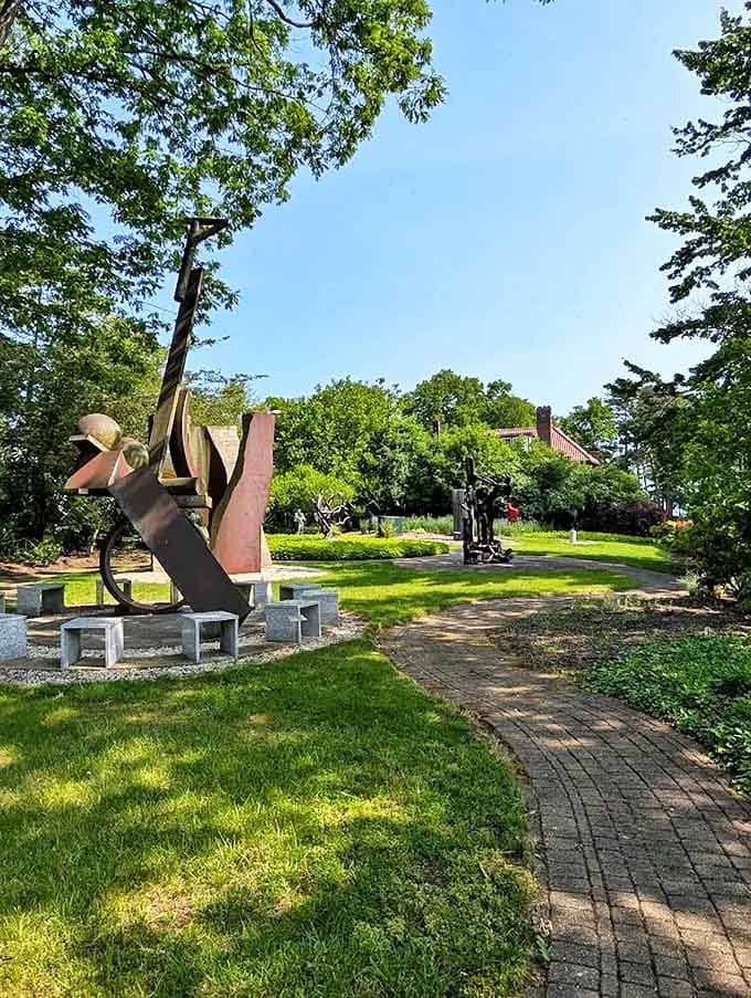 Winding paths lead visitors through a landscape where art and nature collaborate in perfect harmony.