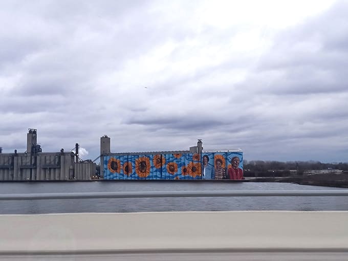Even under gray skies, the mural's vibrant colors refuse to be dimmed, bringing sunshine to the gloomiest days.